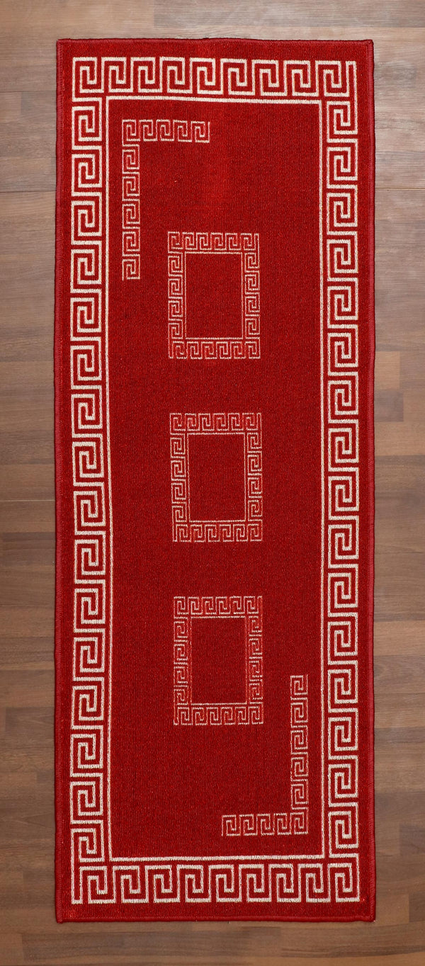 Classic Red Greek Key Loop Pile Runner – Nayyer Carpets